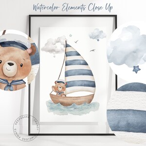 Nautical Teddy Bear Prints, Set of 6 | Personalized Boy Nursery ...