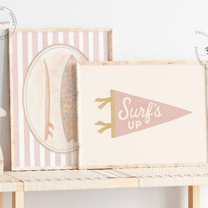 Girl Room Surfs up Sign Gallery Set of 4 | Pink Surf Wall Art | Pink ...