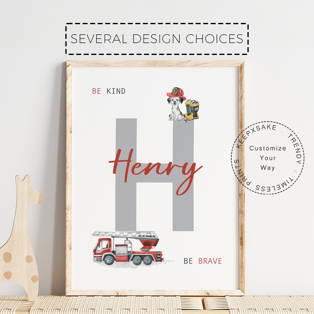 Watercolor Fire Truck Name Print | Personalized Boys Nursery Decor ...
