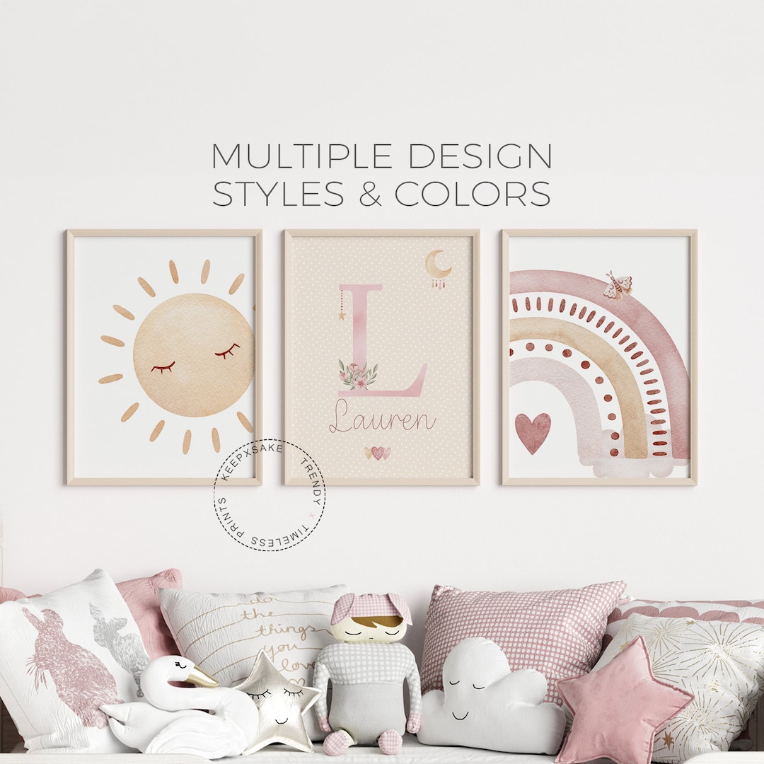 Boho Rainbow Nursery Print Set, Sunshine, Butterfly (digital Download ...
