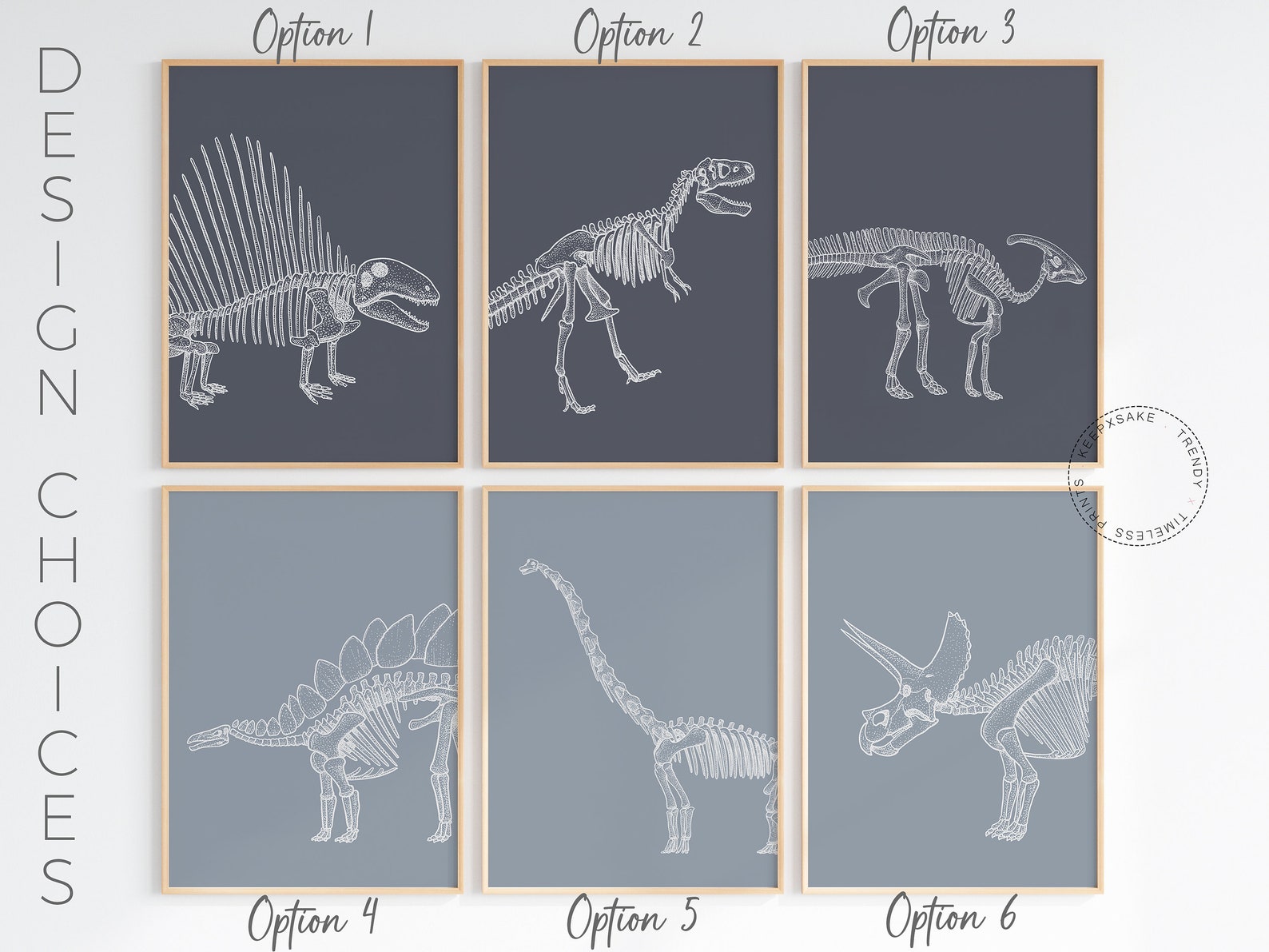 Personalized Dinosaur Skeleton Print Set | Custom Nursery Decor ...