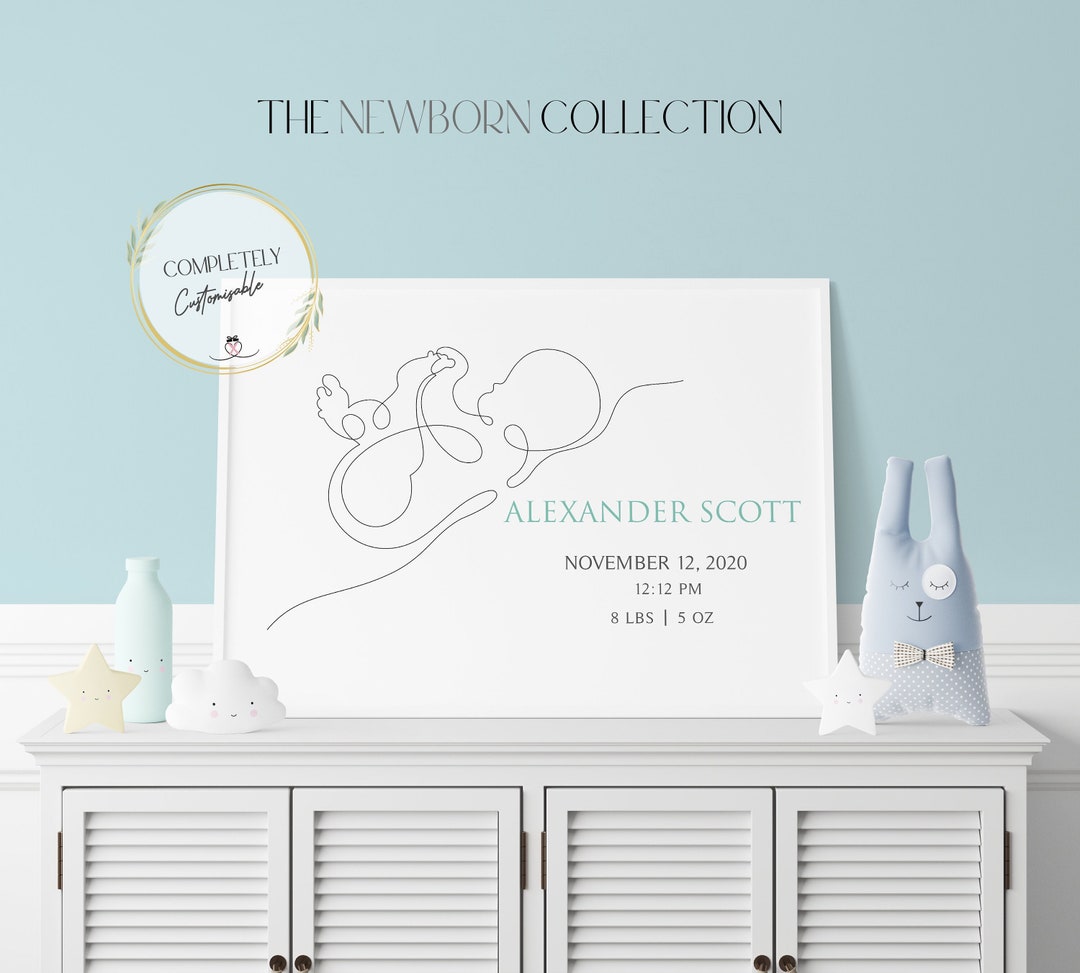 New Baby Line Art Print | New Baby Nursery Print | Personalized New Mom ...