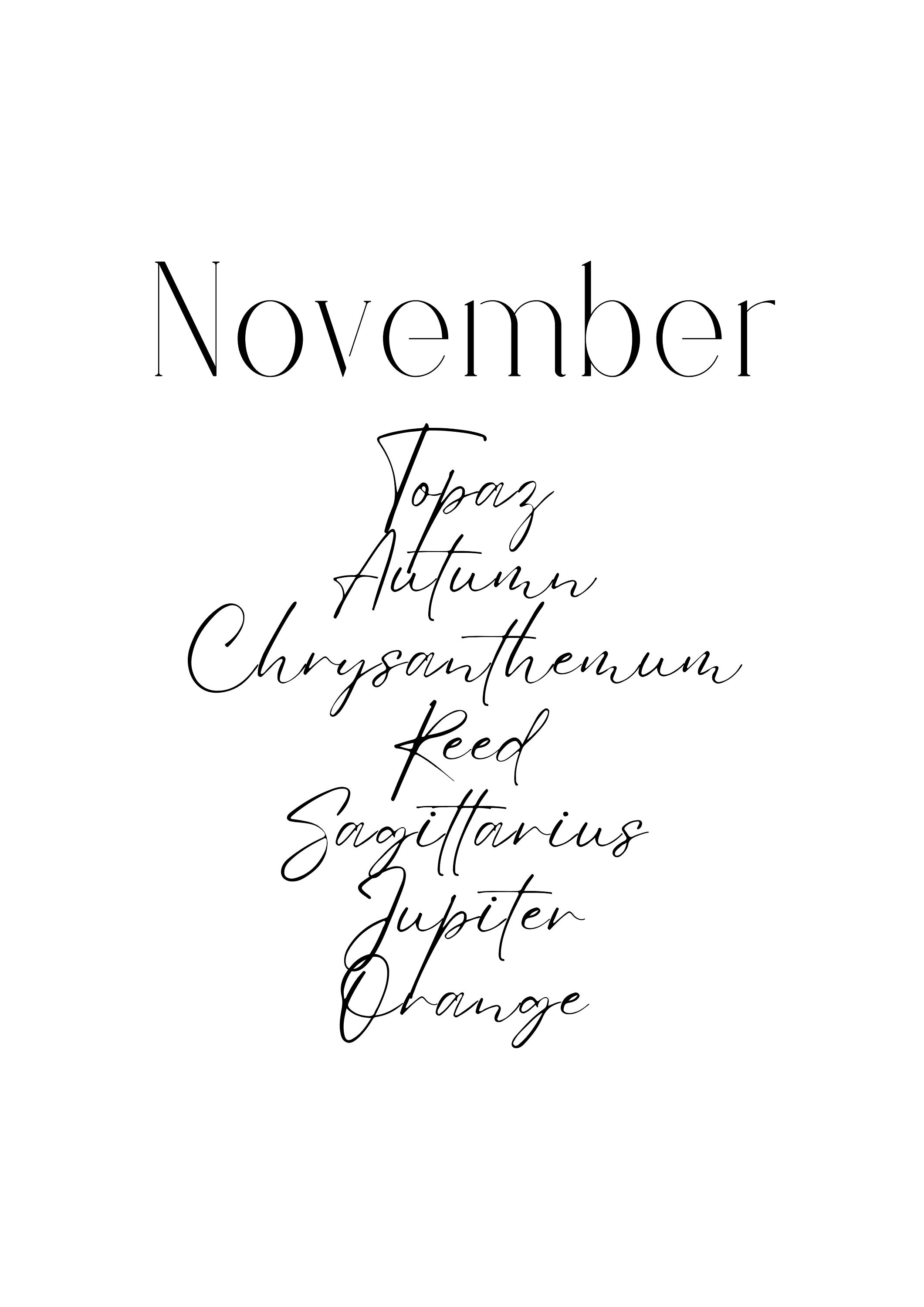 November Birth Month Printable Zodiac Gemstone Season Simple Design - Etsy