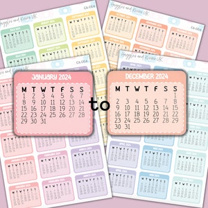 Mini 2024 Calendar Planner Sticker Set / Pastel Colours 2024 Calendar ...