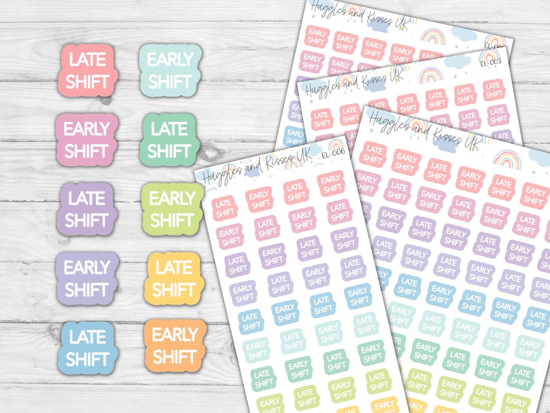 Early Shift / Late Shift Rainbow Colours Round Planner Stickers Labels ...