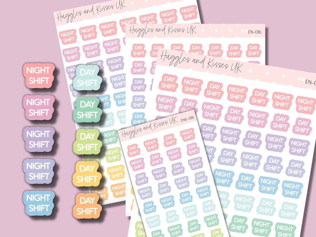 Day Shift / Night Shift Rainbow Colours Round Planner Stickers Labels ...