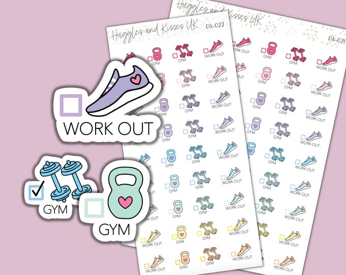 Workout Sticker Sheet, Fitness Sticker Sheet, Workout Stickers, Fitness ...