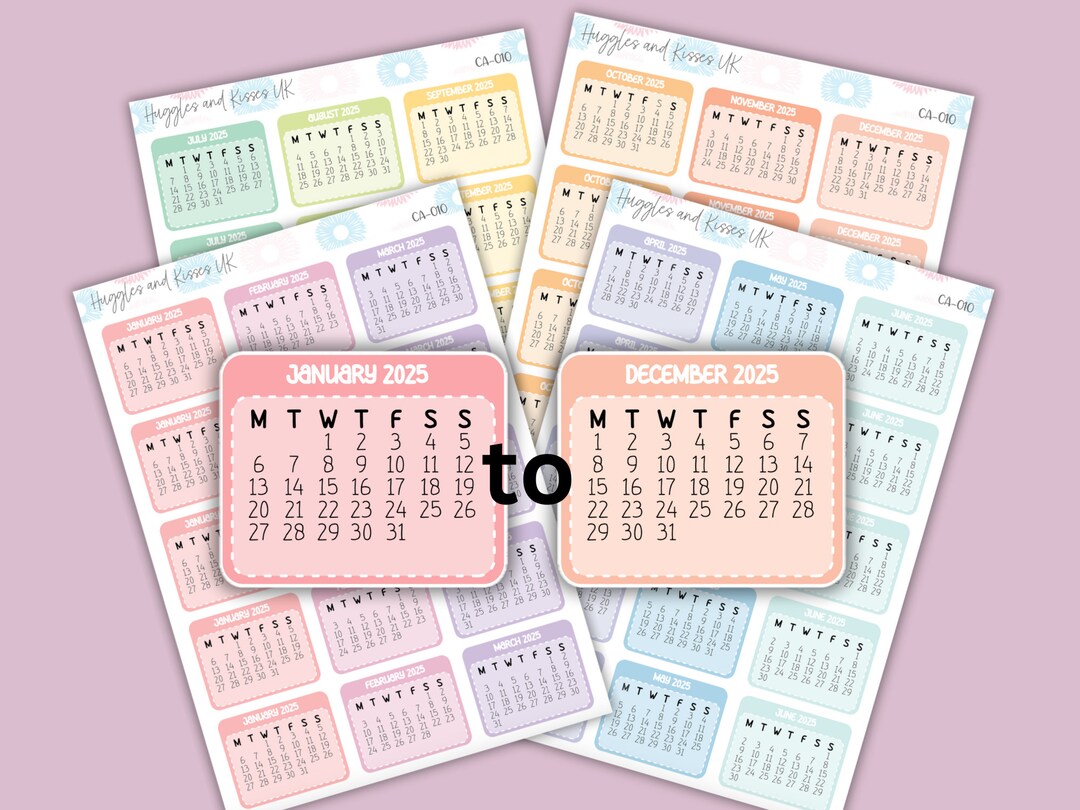 Mini 2025 Calendar Planner Sticker Set / Pastel Colours | Calendar ...
