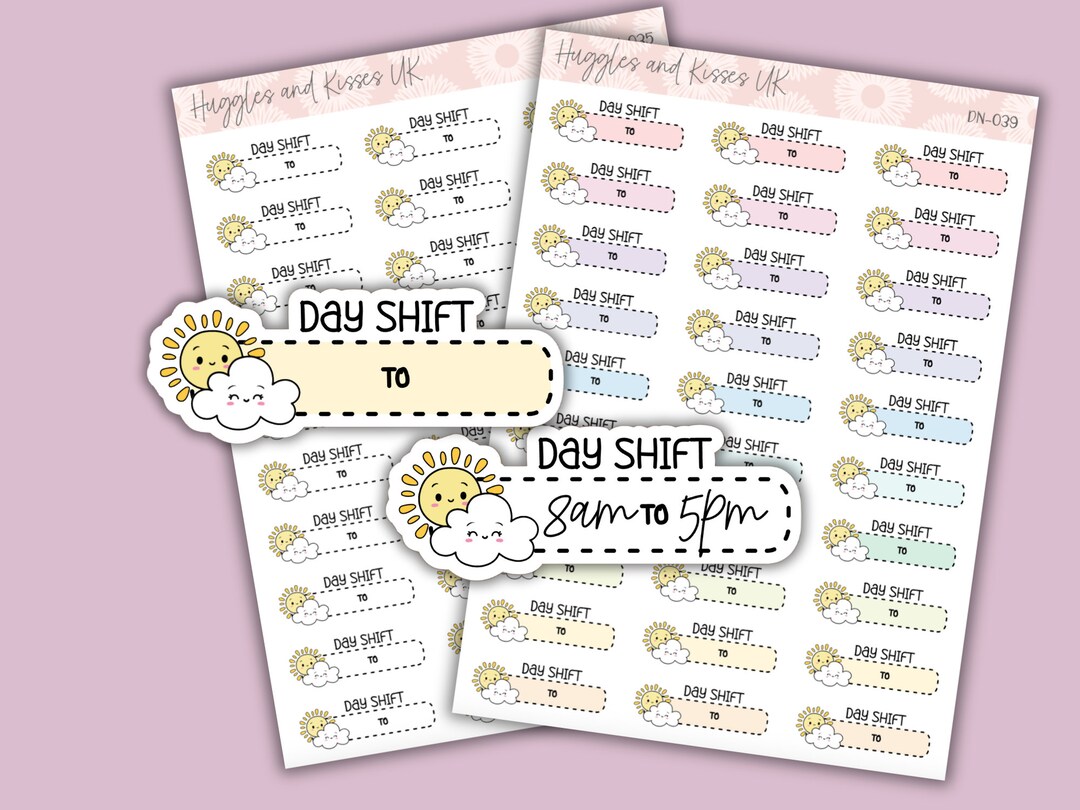 Day Shift From and to | Pastel Rainbow Colours | Planner Stickers ...