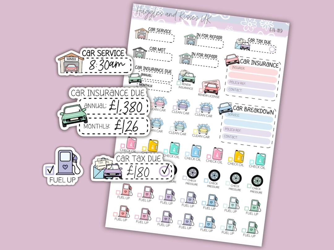 Car Care Planner Sticker Set | Car Owner Checklist | Reminder Planner Stickers | Labels for ...