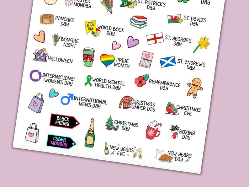 UK Yearly Events Planner Sticker | National Holiday Stickers | Reminder ...