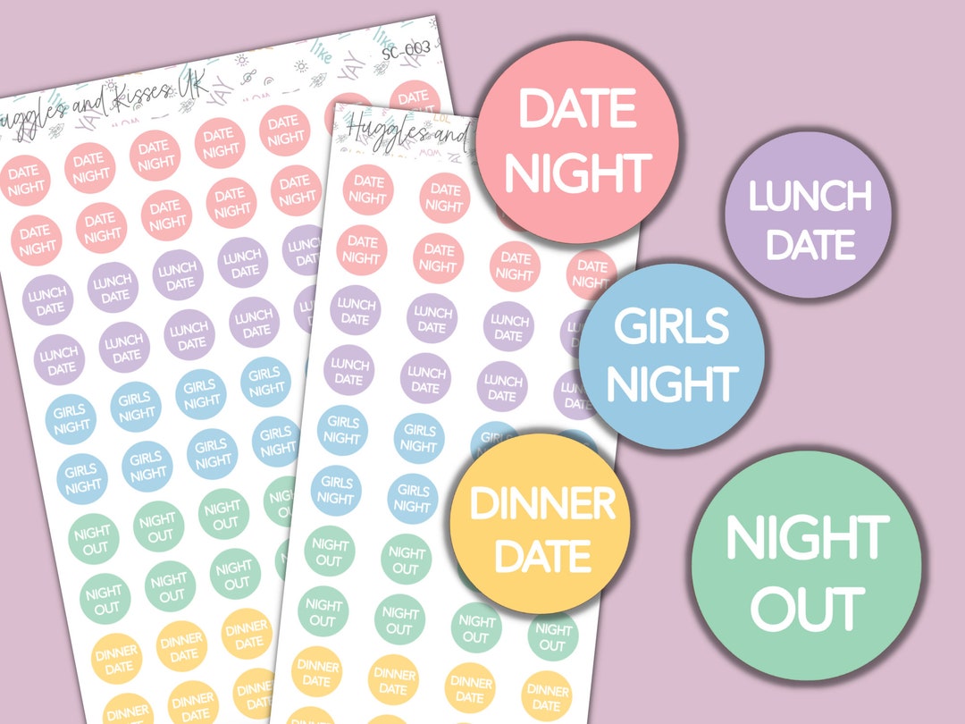 Social Events Planner Stickers | Night Out Circle Dot Stickers | Date ...
