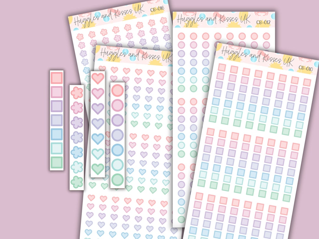 Colour Checkbox Planner Sticker Strips | Square, Circle, Heart & Daisy ...