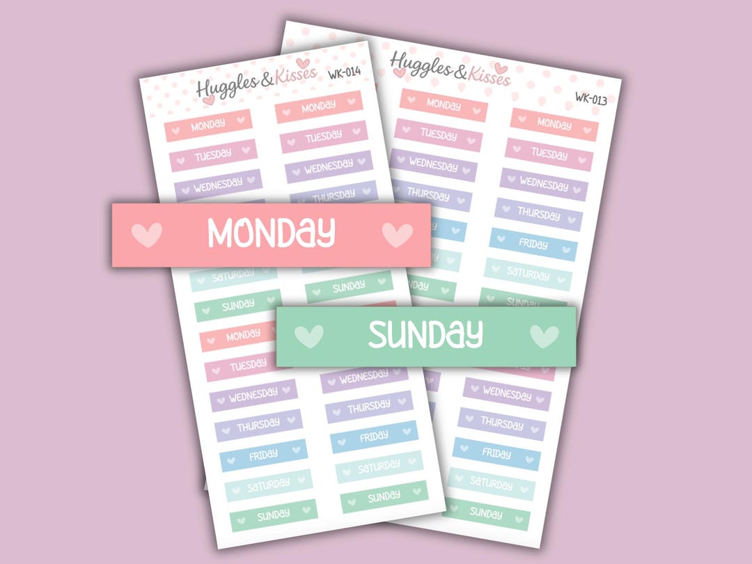 Days of the Week Planner Stickers | Monday to Sunday Weekday Labels ...