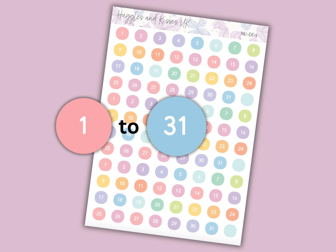 Circle Numbers 1 to 31 Planner Stickers: Circular Calendar Date Dots - Etsy