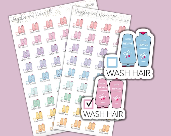 Wash Hair Planner Sticker Pastel Colours Shampoo Conditioner Basket ...