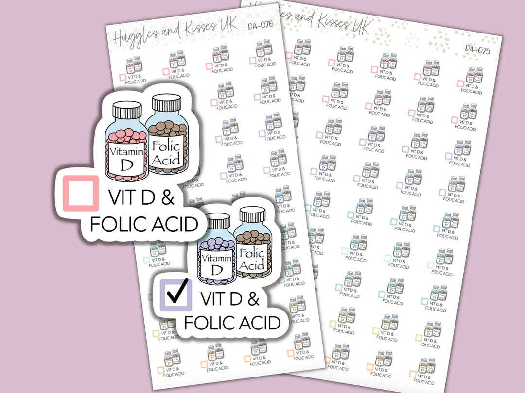 Vitamin D and Folic Acid Planner Sticker | Pastel Colours | Vitamins to ...