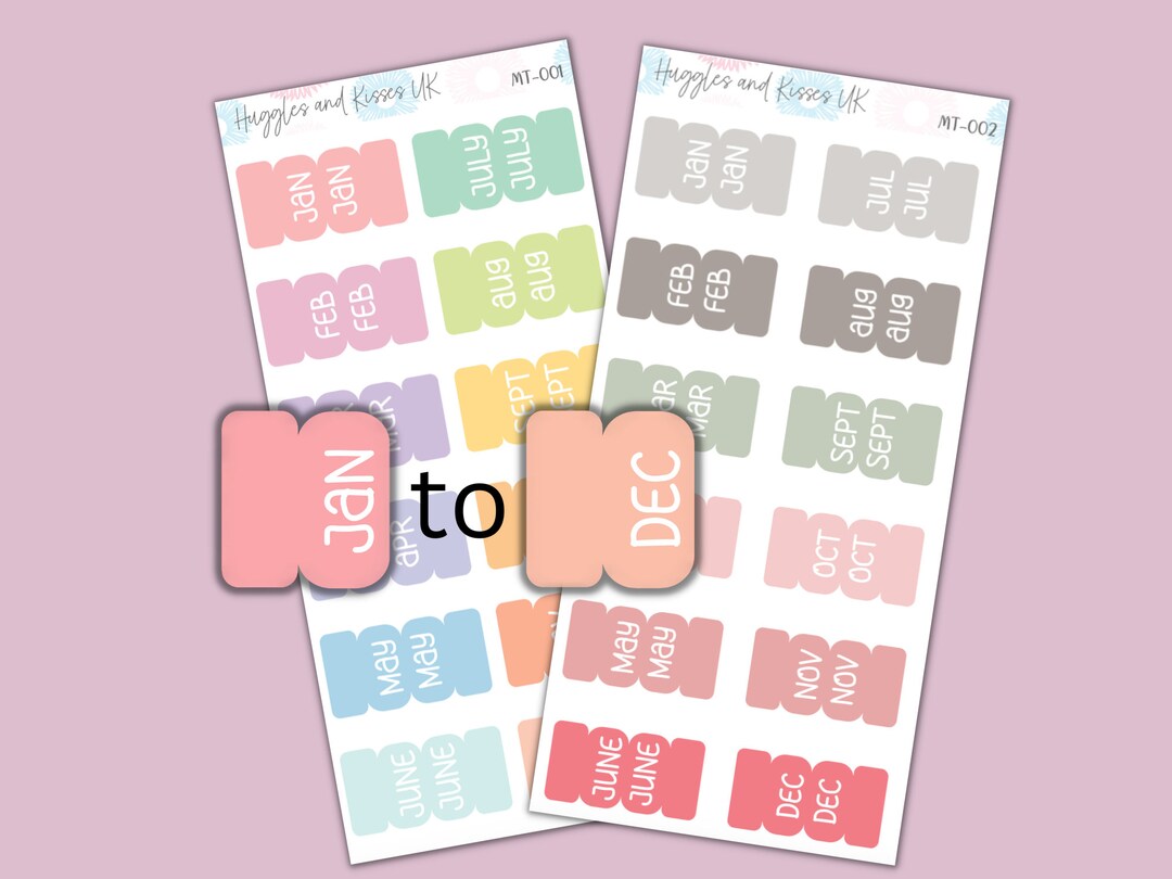 Planner Sticker Tabs Set / Pastel Colours | January to December Planner ...