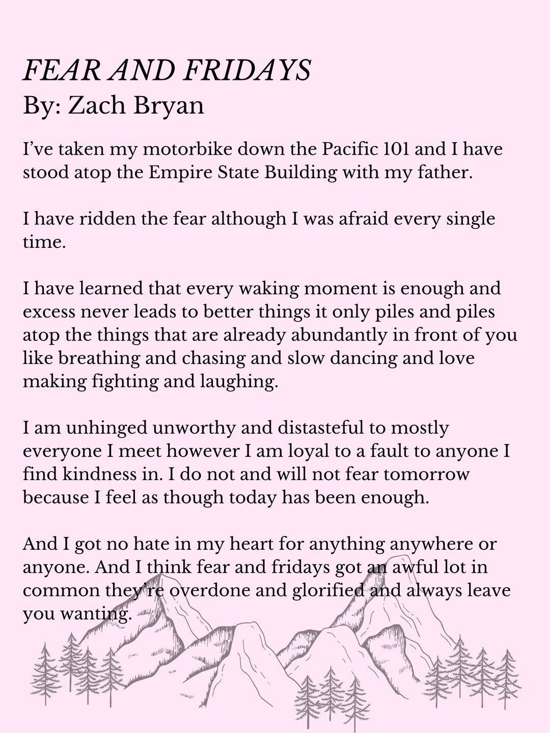 Fear and Fridays Poster Zach Bryan - Etsy