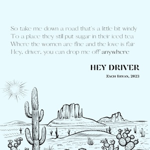 Hey Driver Lyrics Zach Bryan Poster - Etsy