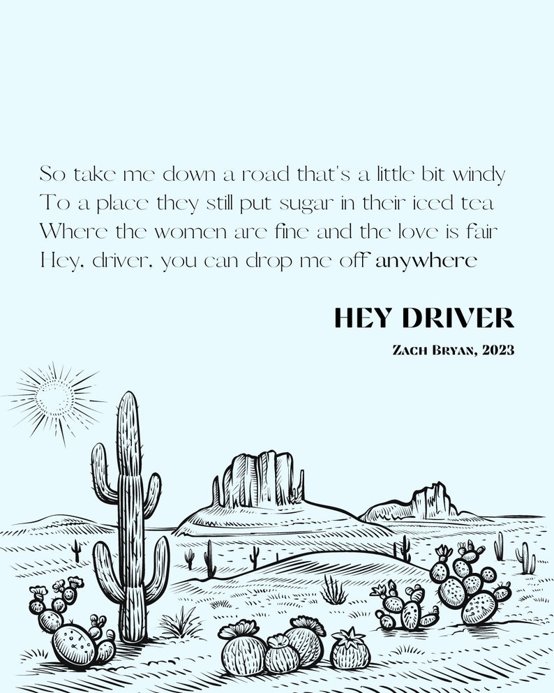 Hey Driver Lyrics Zach Bryan Poster - Etsy