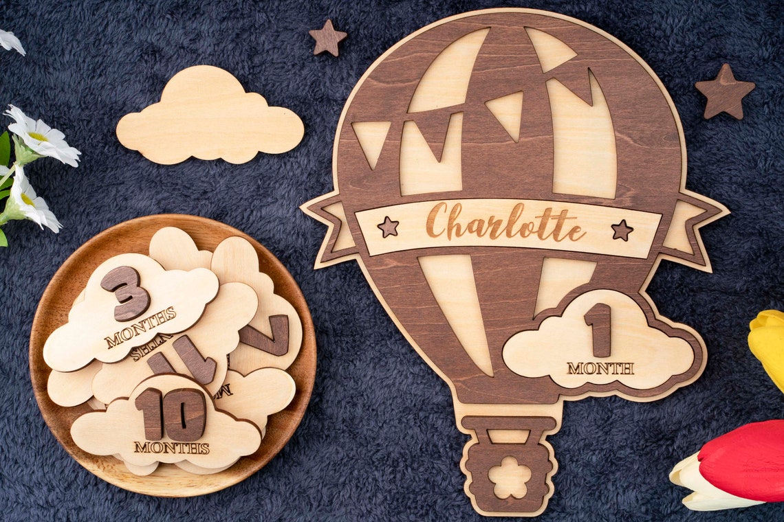 Hot Air Balloon Baby Milestone Markers: Personalized Wood Photo Prop - Etsy