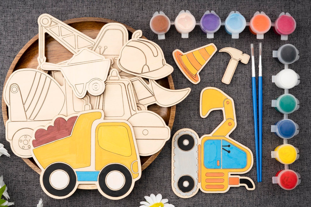 Wooden DIY Coloring Set for Kids. DIY Wooden Unfinished Construction ...