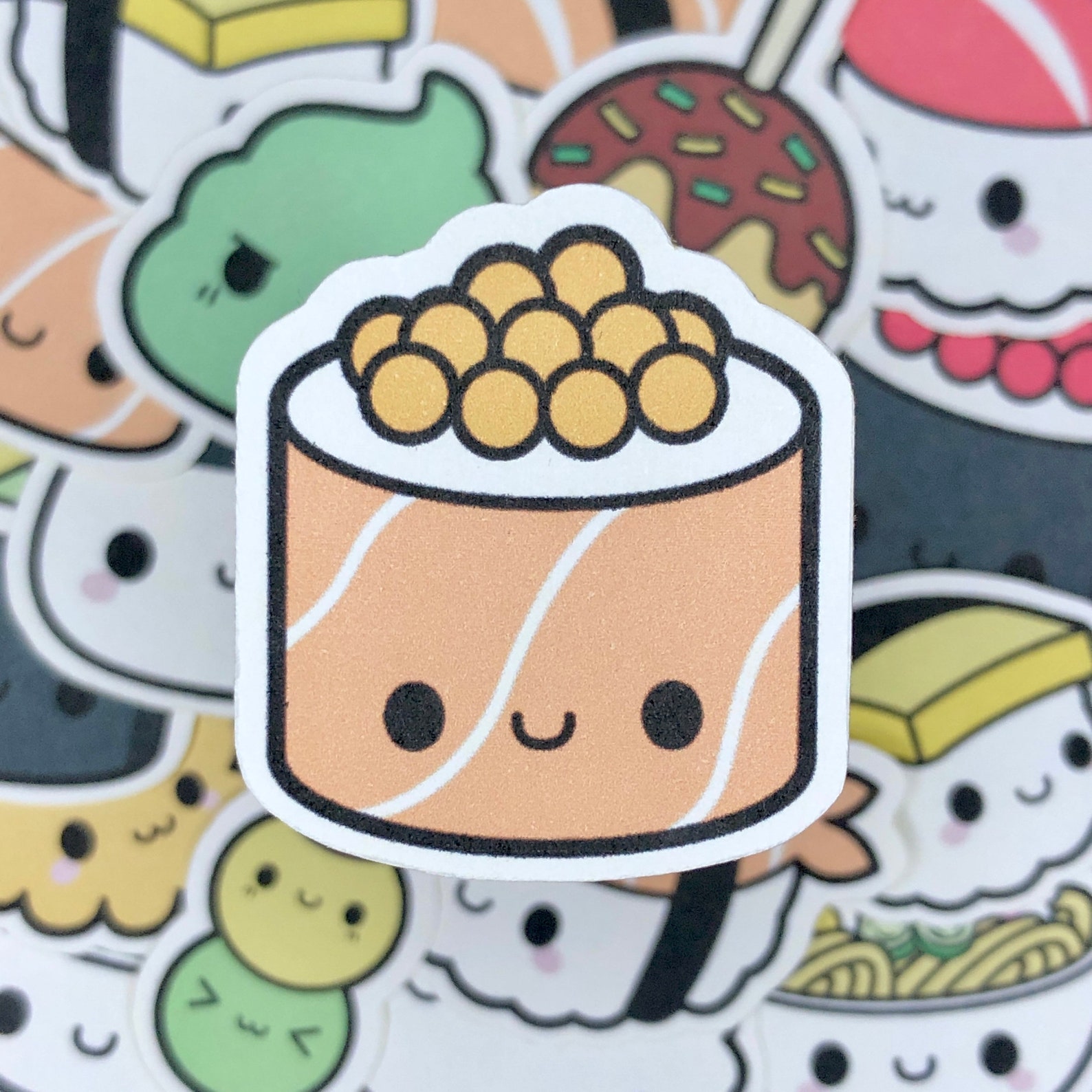 Kawaii Food Sticker Salmon Maki With Ikura - Etsy