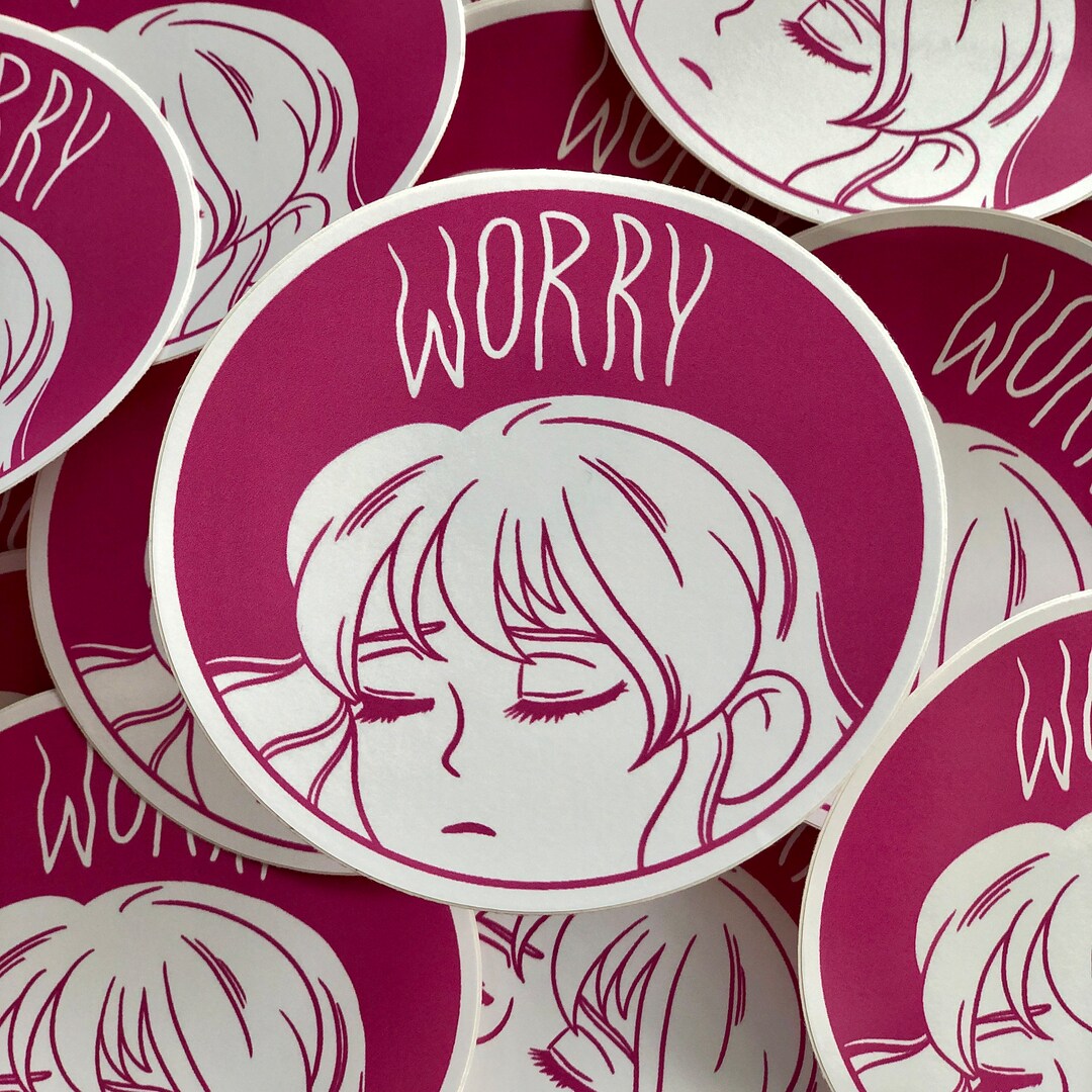 SAD Girl ANIME Style PINK Waterproof Vinyl Sticker - Emotive Design ...