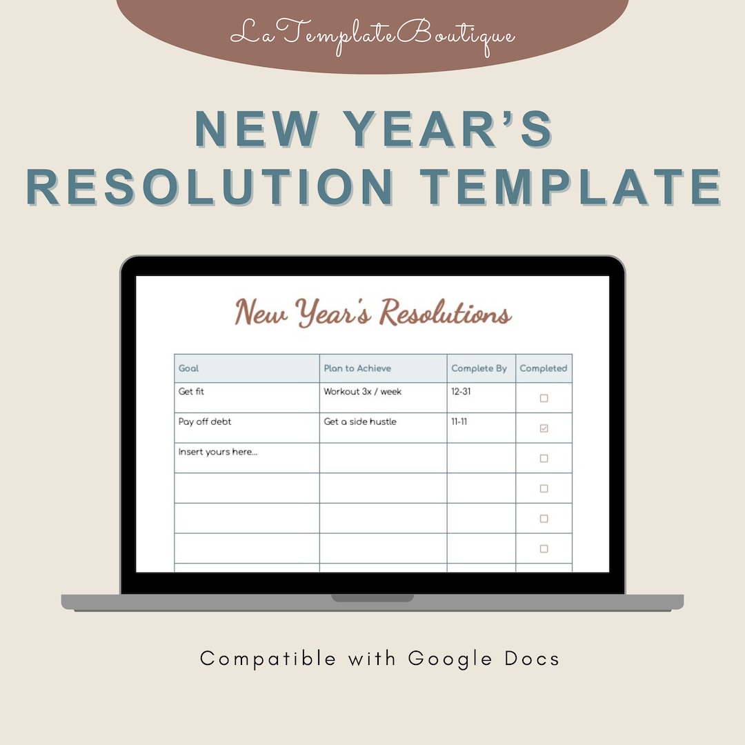 NEW YEAR'S RESOLUTION Planner & Tracker Template | Google Docs Template ...