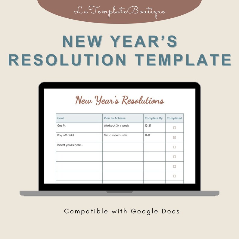 NEW YEAR'S RESOLUTION Planner & Tracker Template | Google Docs Template ...