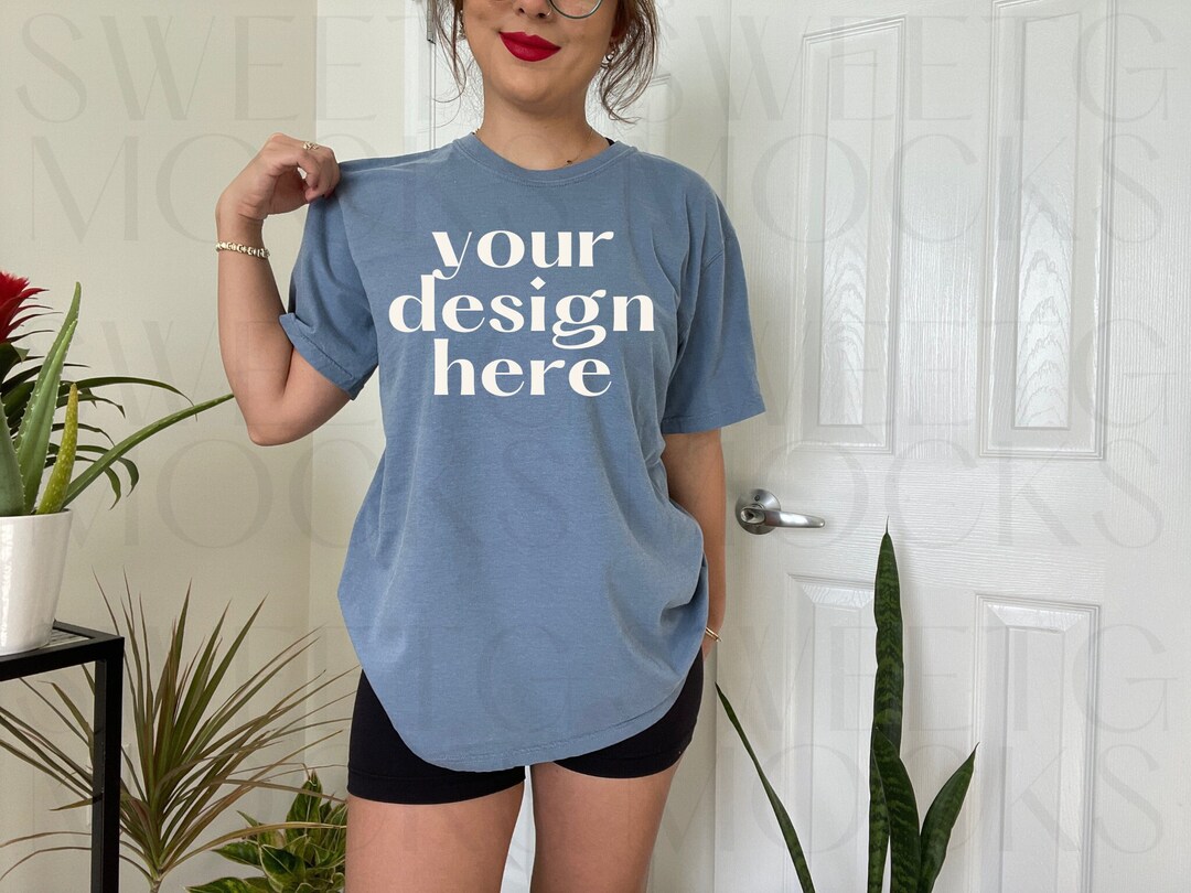 Comfort Colors C1717 Blue Shirt Mockup, Comfort Colors Blue Mockup ...