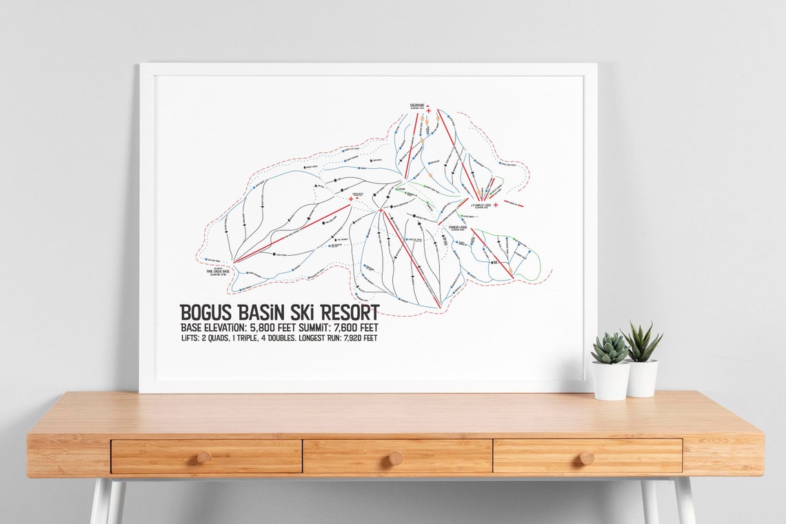 Bogus Basin Aesthetic Trail Map | Skiing Poster | Snowboarding Poster ...