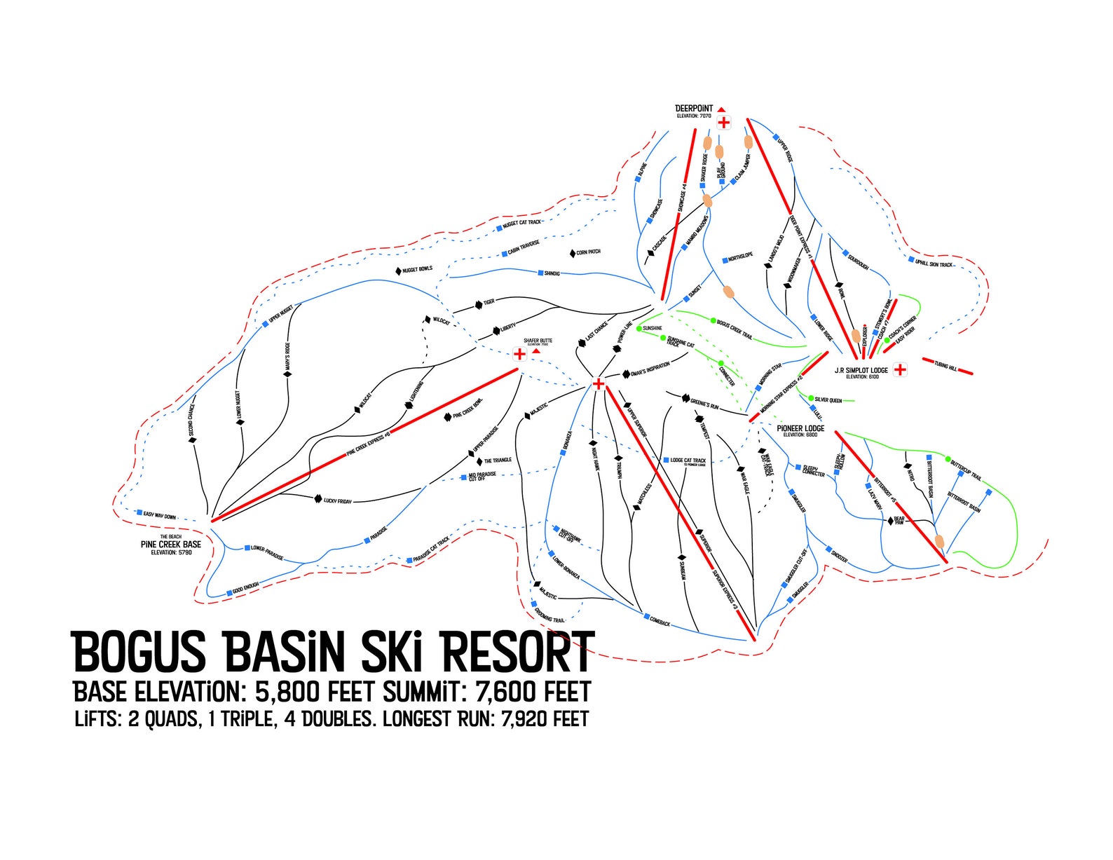 Bogus Basin Aesthetic Trail Map | Skiing Poster | Snowboarding Poster ...