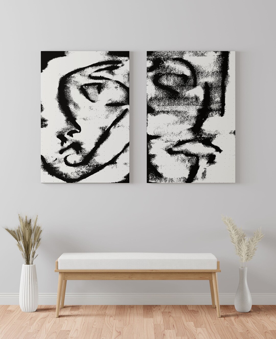 Set of 2 Abstract Face Prints | Printmaking Posters | DIGITAL DOWNLOAD ...