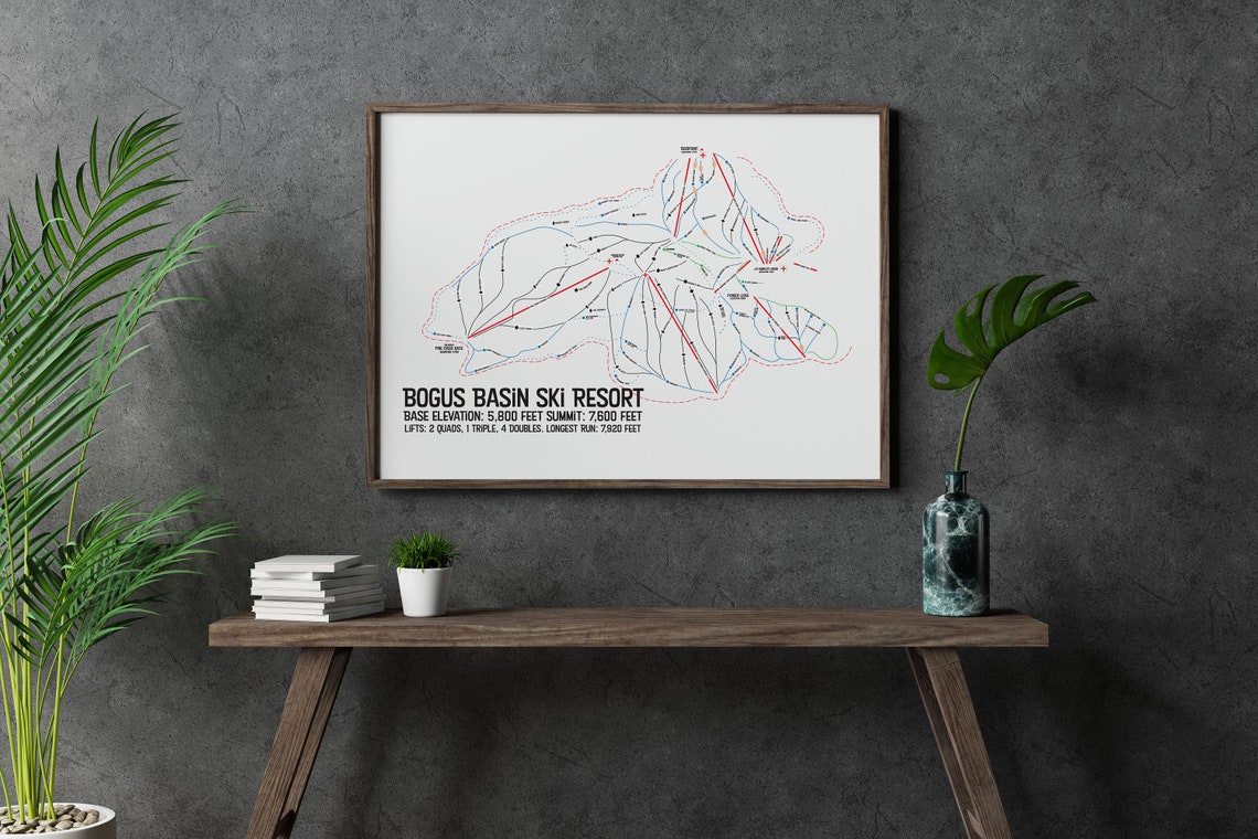 Bogus Basin Aesthetic Trail Map | Skiing Poster | Snowboarding Poster ...