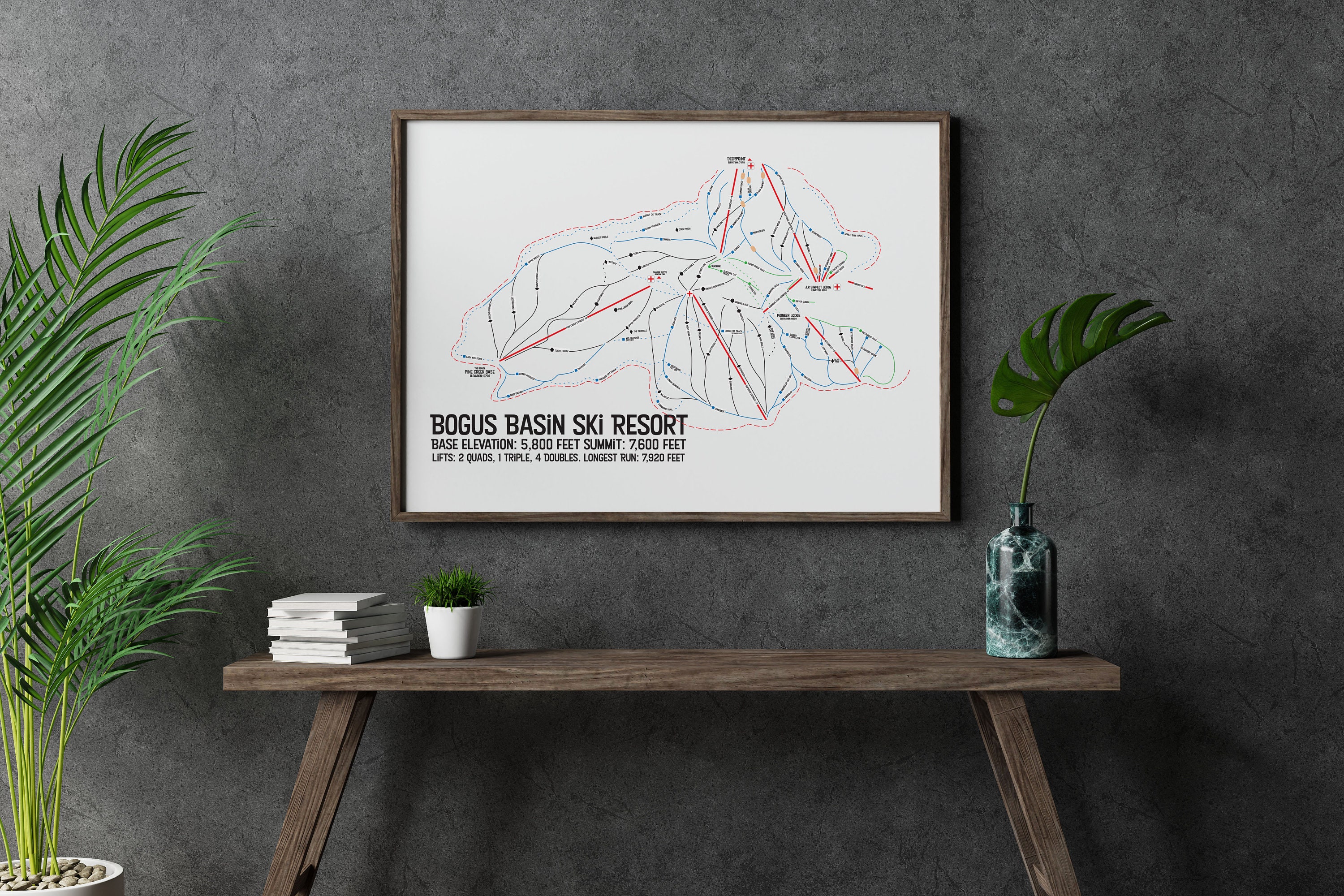 Bogus Basin Aesthetic Trail Map | Skiing Poster | Snowboarding Poster ...