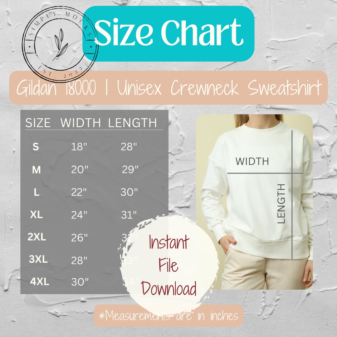 Gildan 18000 Sweatshirt Size Chart Unisex Crewneck Size Chart Size ...