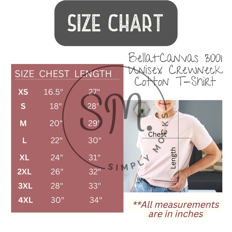 Bella Canvas 3001 Size Chart and Color Chart Mockup Bundle - Etsy