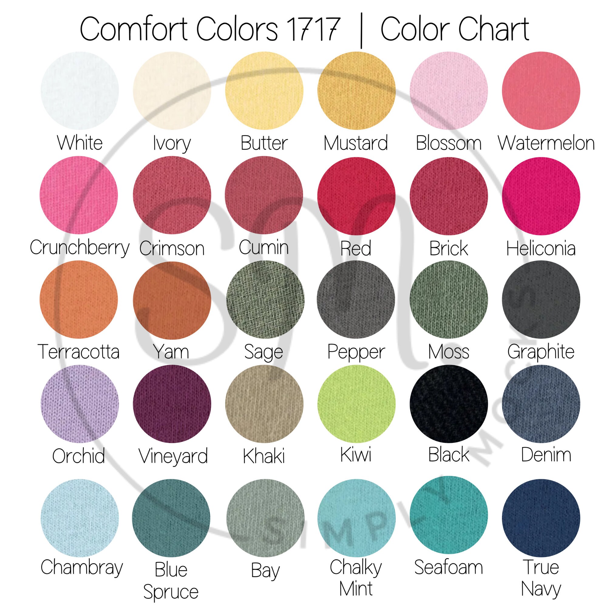 Comfort Colors 1717 Color Chart, Unisex T-shirt Color Chart Mockup - Etsy