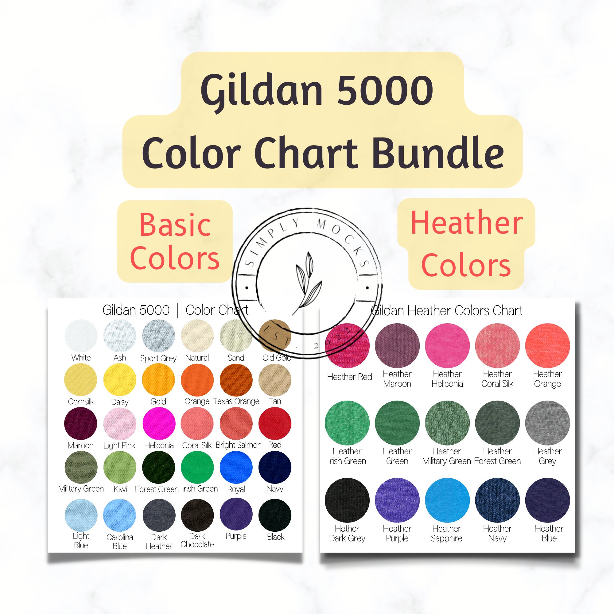Gildan 5000 Color Chart Bundle, Gildan Color Chart Mockup Bundle - Etsy