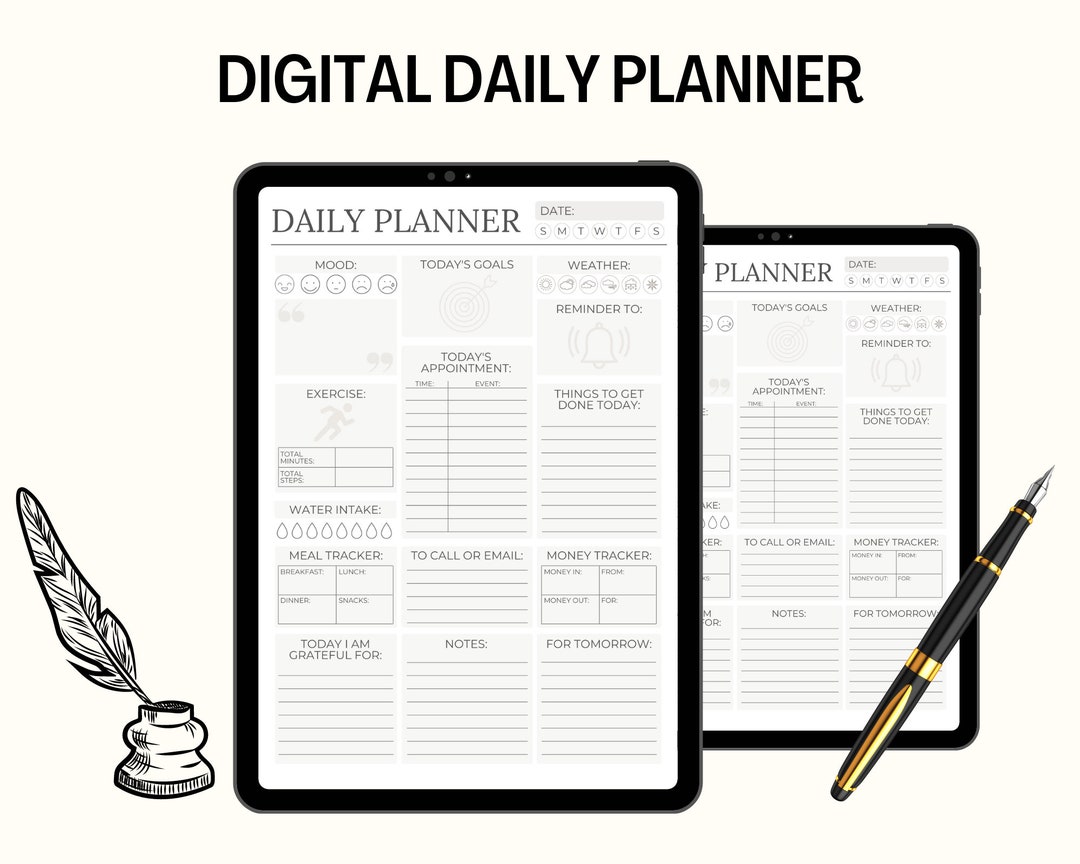 Instant Downloadable Digital Daily Planner Template, Daily Activity ...