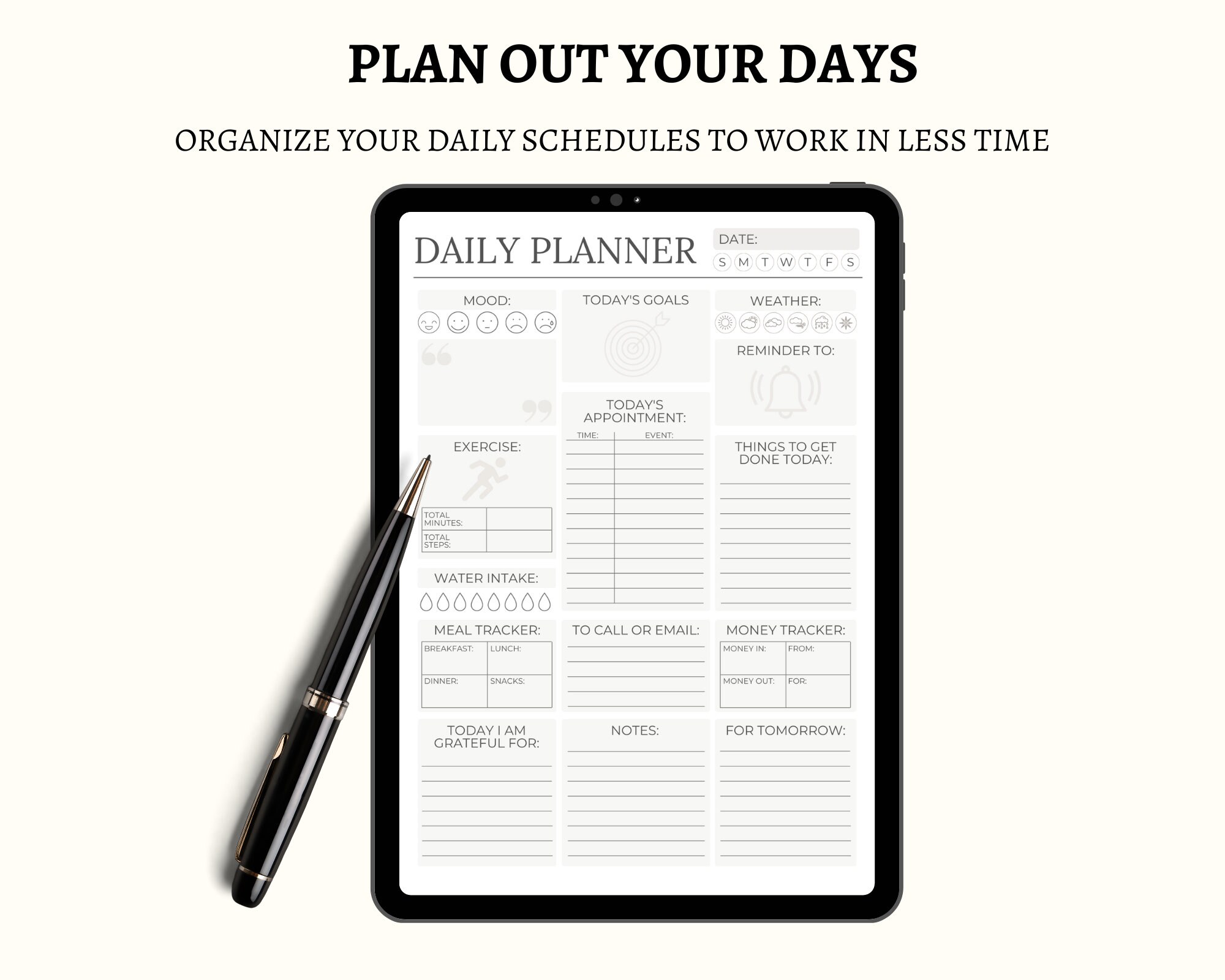 Instant Downloadable Digital Daily Planner Template, Daily Activity ...