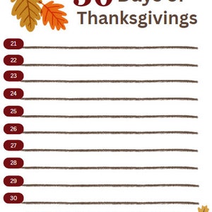 30 Days of Thanksgivings Printable | Gratitude Journaling | Fall ...