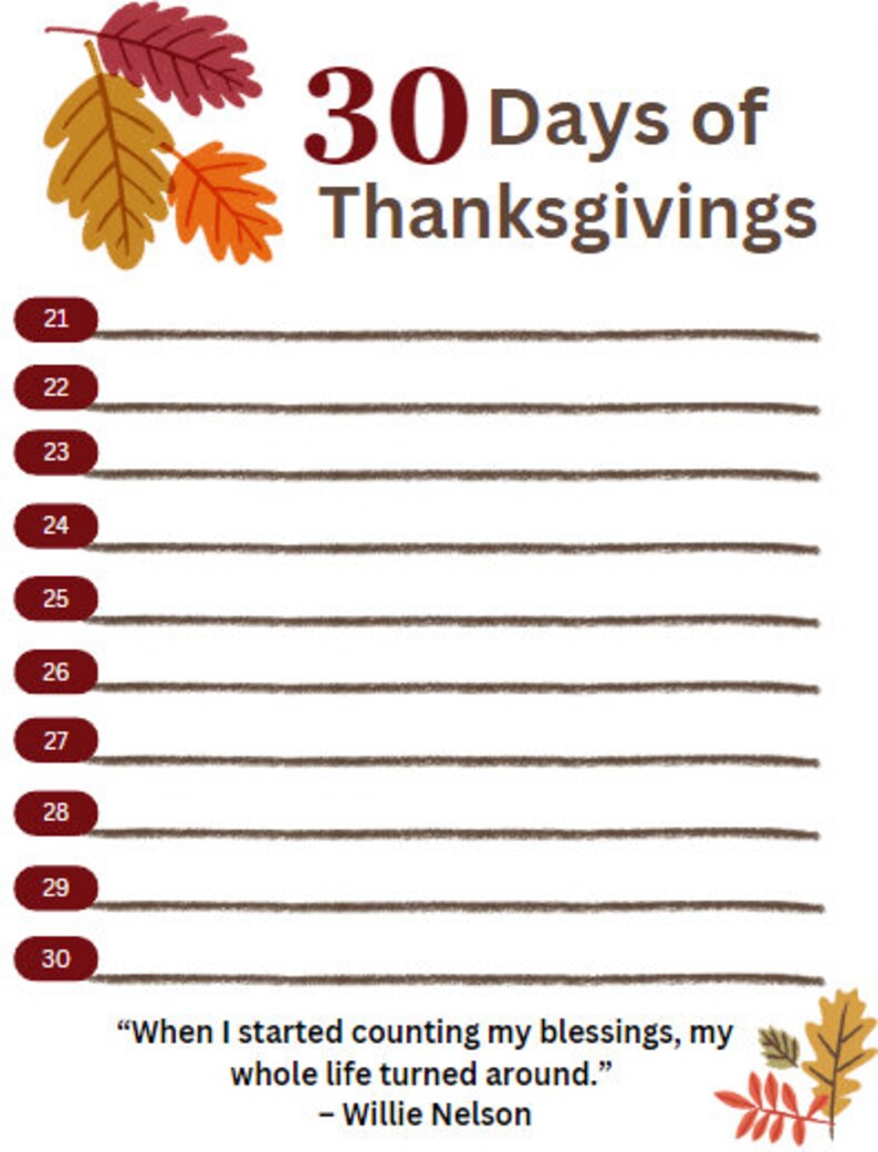 30 Days of Thanksgivings Printable | Gratitude Journaling | Fall ...