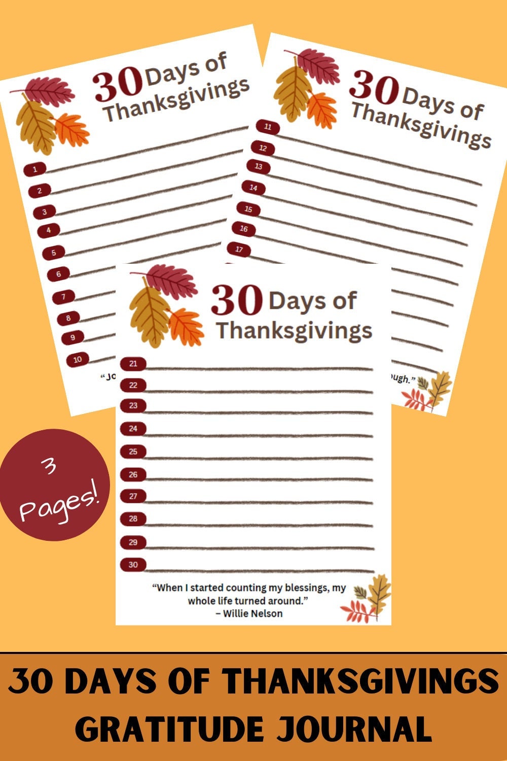 30 Days of Thanksgivings Printable | Gratitude Journaling | Fall ...