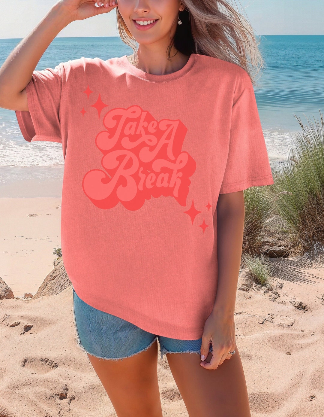 Take a Break Comfort Colors T-shirt Monochromatic Oversized Graphic Tee ...