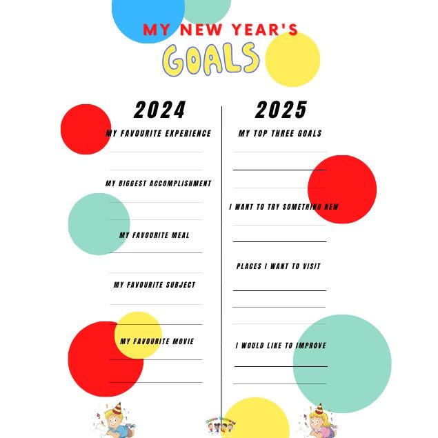 2025 Goal Planning Sheet for Kids: Printable Reflection Worksheet ...