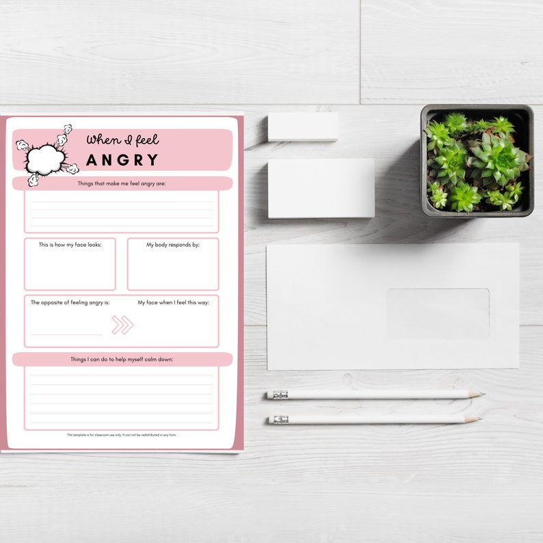 Anger Management Sheet for Children, Behavior Management Tool, Kids ...