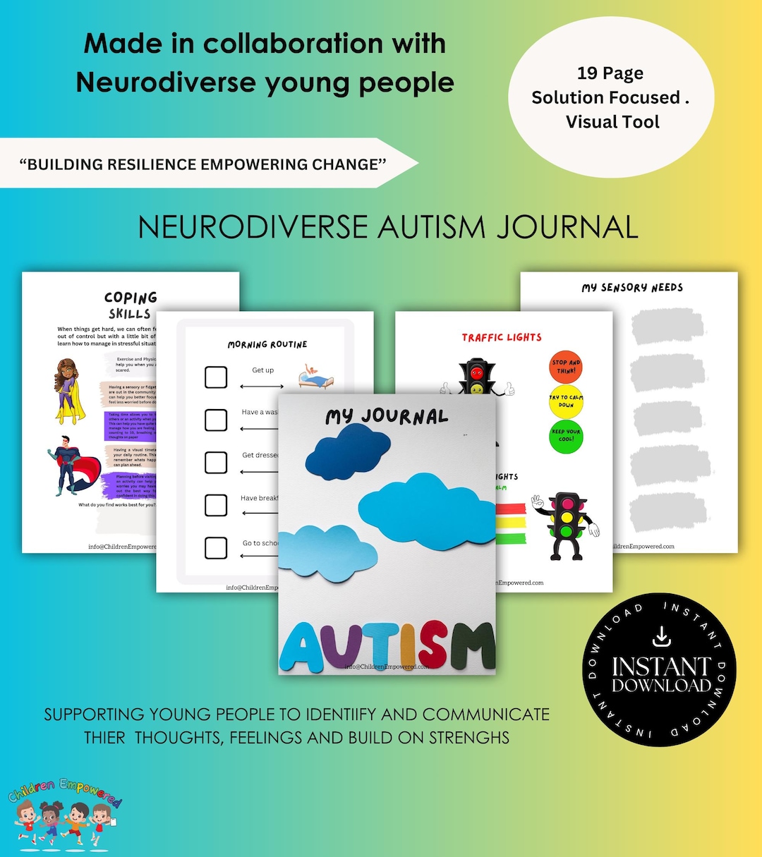 Neurodiverse Youth Autism Journal & Planner | Printable Intervention Worksheets for Emotional ...